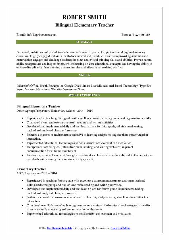 Download Free Bilingual Elementary Teacher Resume Bilingual 