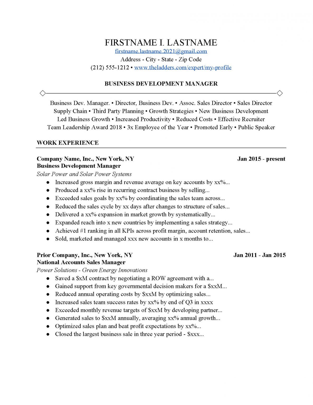 Download Free Business Development Resume and Cover Letter Example ...