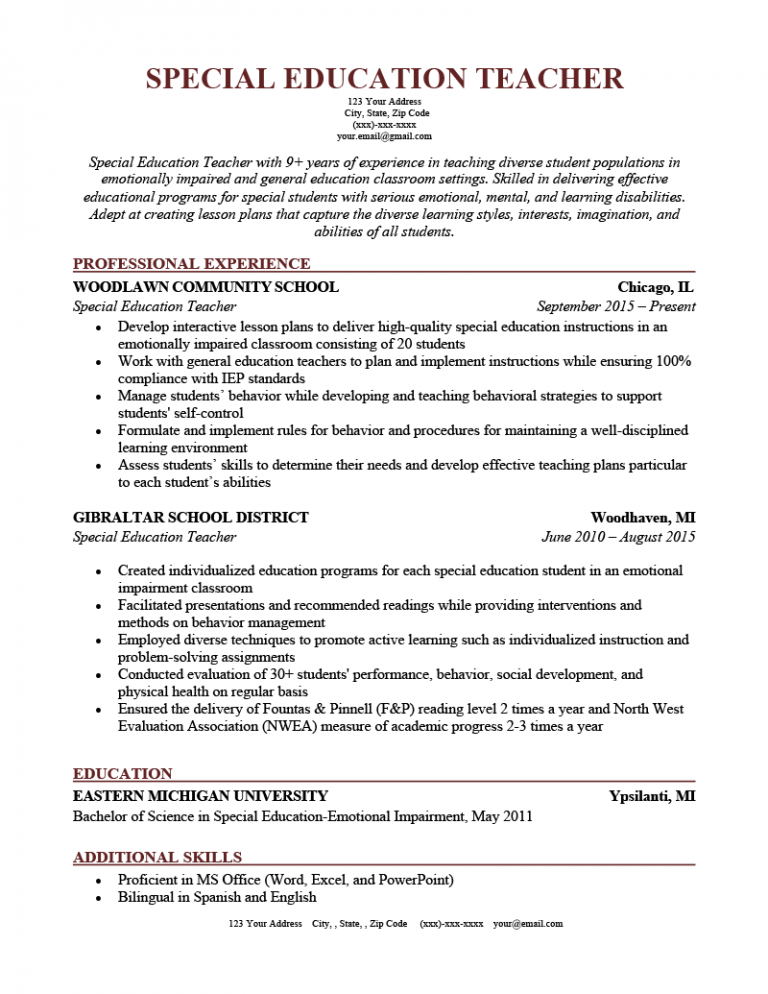 Download Free Special Education Teacher Resume .Docx (Word) Template on ...