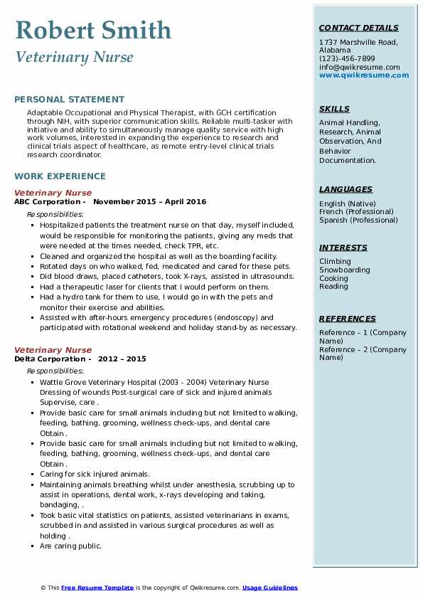 Download Free Veterinary Nurse Resume4 Docx Word Template On Download Free Veterinary Nurse Resume4 Docx Word Template On
