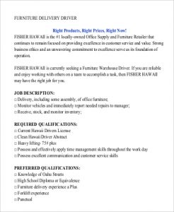 Download Free Free Furniture Delivery Driver Job Description .Docx ...