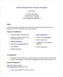 Download Free Hotel Receptionist Resume .docx (word) Template On
