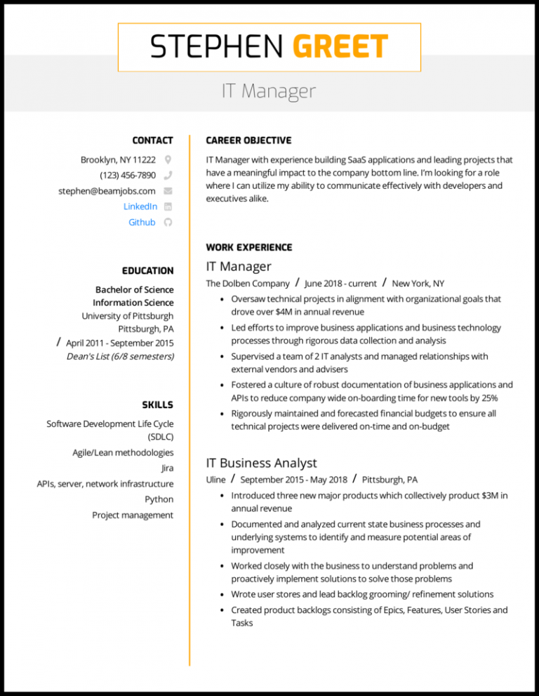 Download Free IT Manager Resume Example .Docx (Word) Template on ...