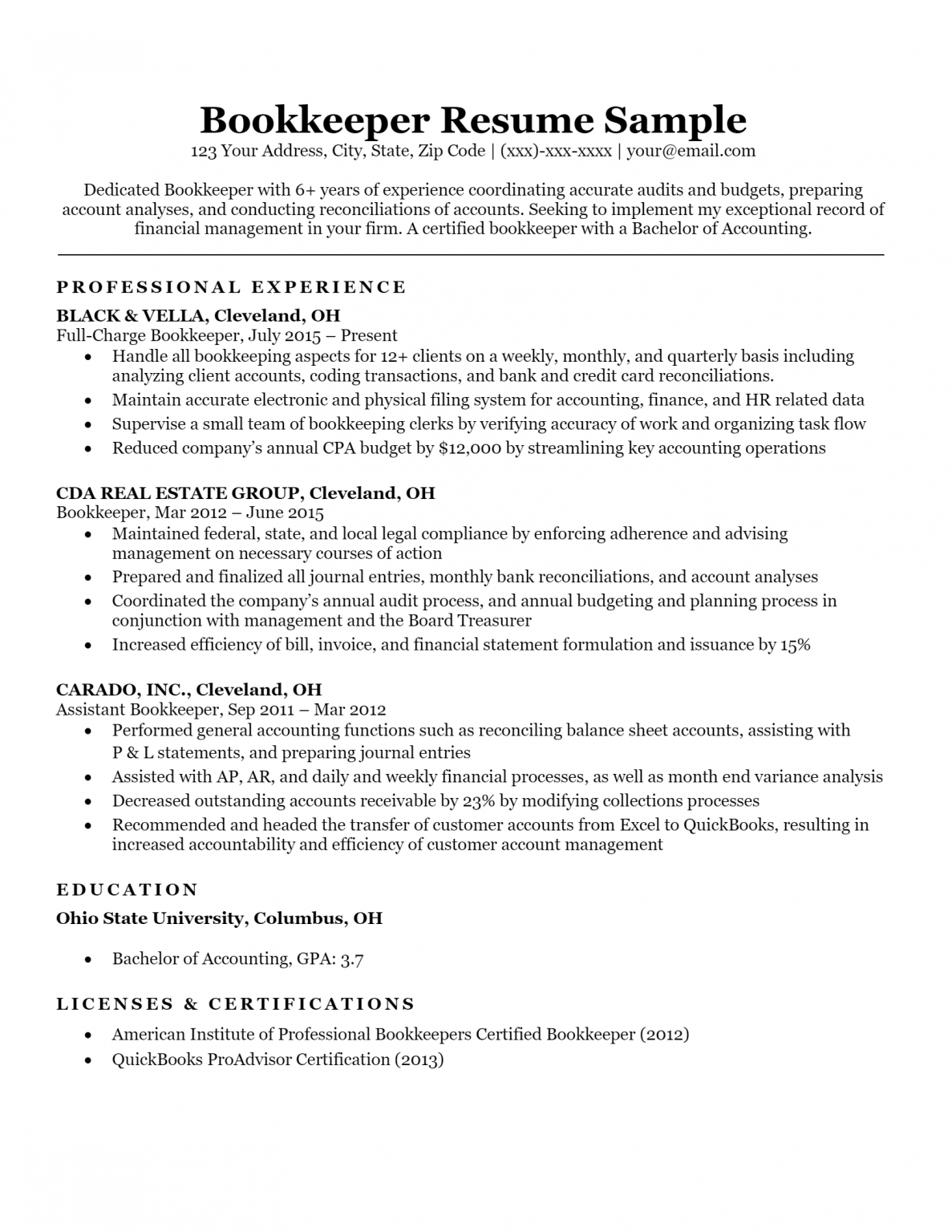 Download Free Bookkeeper Resume .Docx (Word) Template on ...