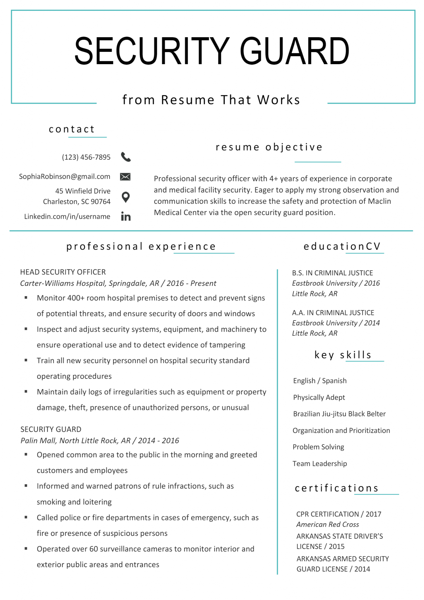 Download Free Security Guard Resume .Docx (Word) Template on ...