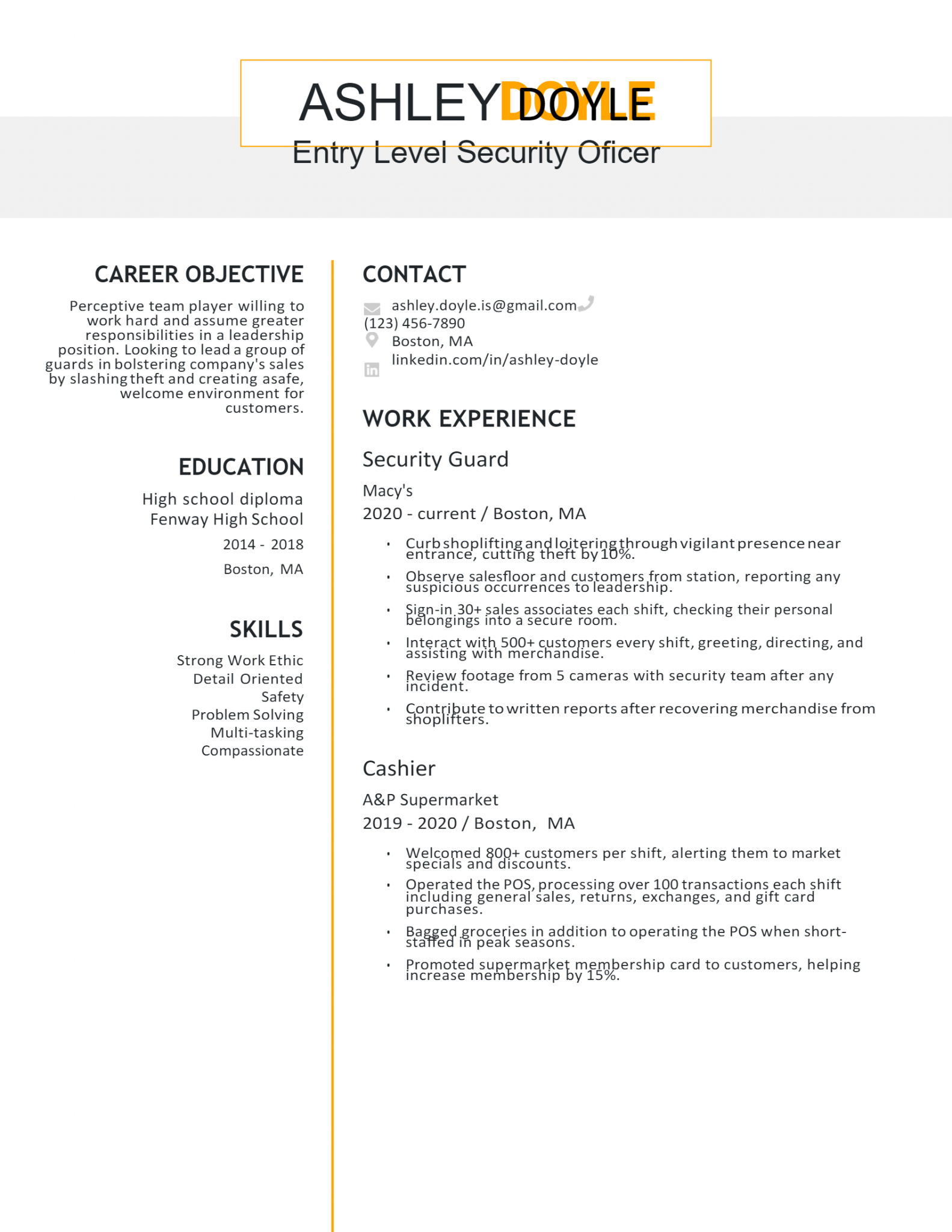 Download Free Entry-level Security Officer .Docx (Word) Template on ...