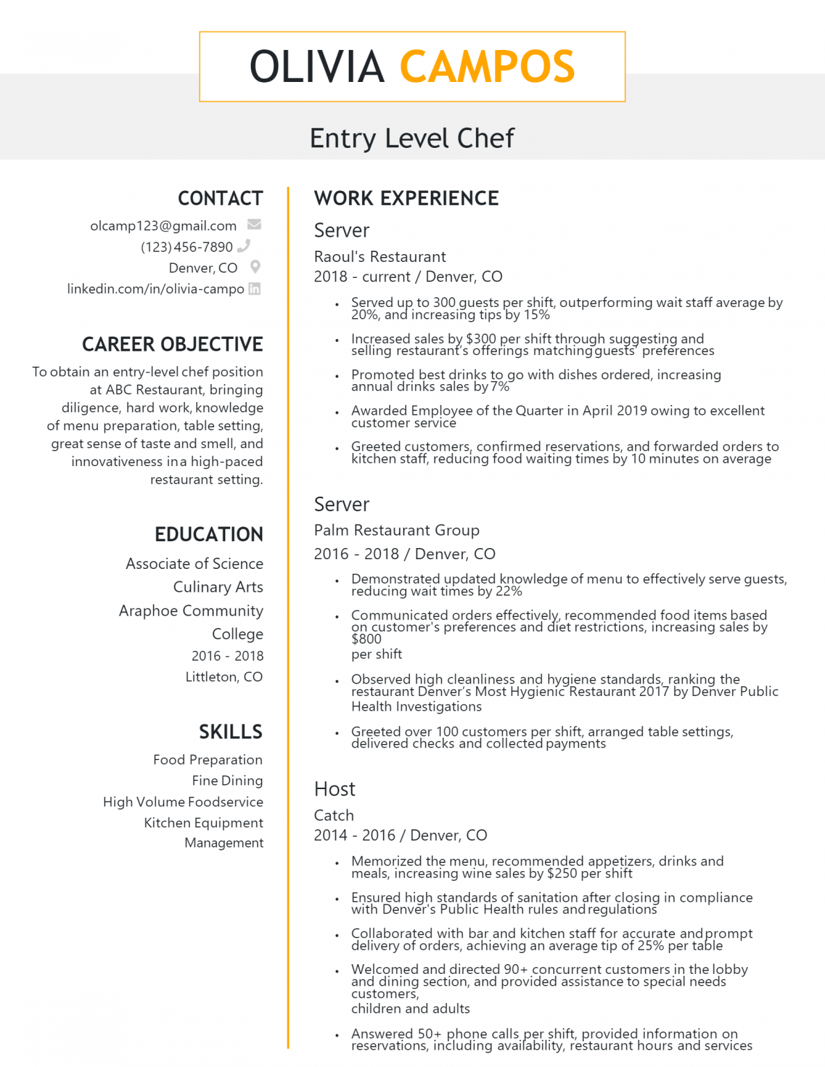 Download Free Entry Level Chef Resume .Docx (Word) Template on ...