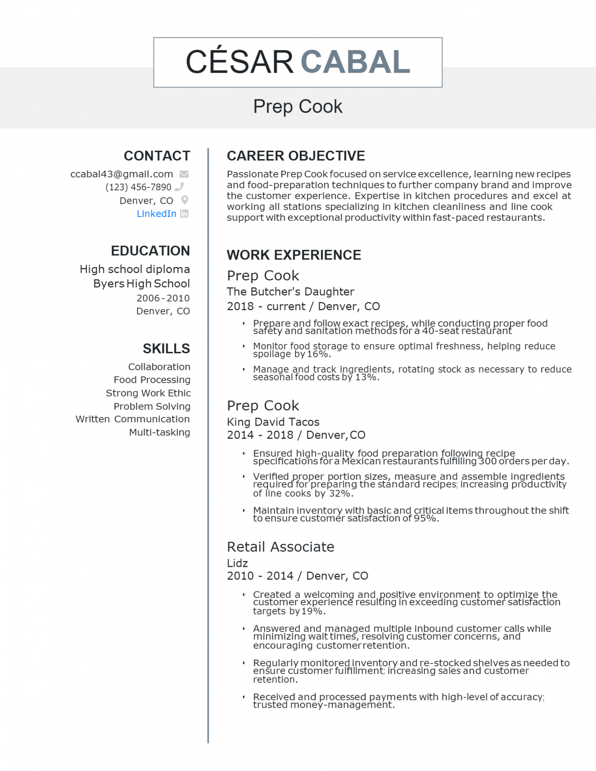 Download Free Prep Cook Resume .Docx (Word) Template on ResumeThatWorks.com