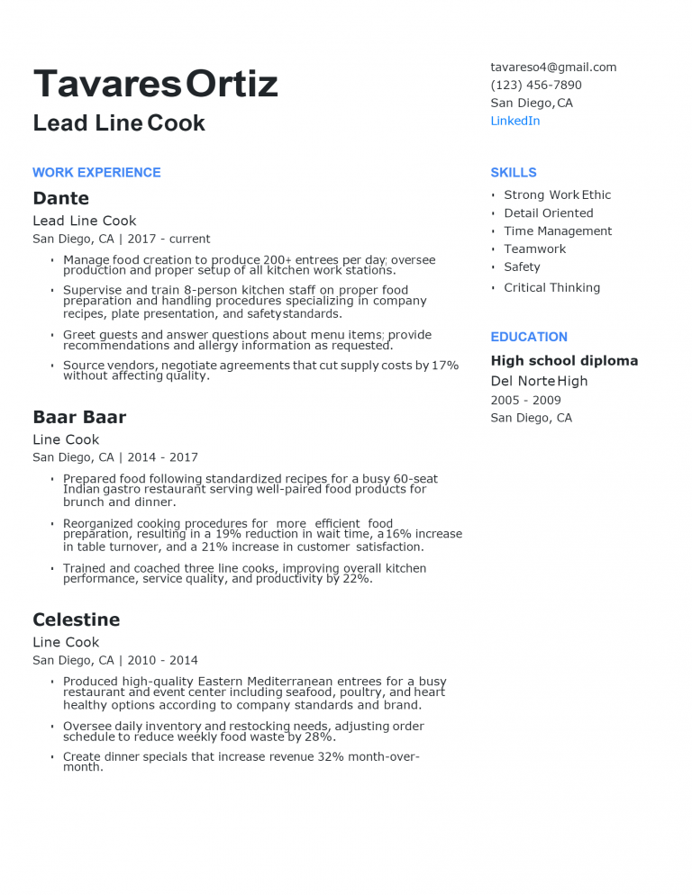 Download Free Lead Line Cook Resume .Docx (Word) Template on ...