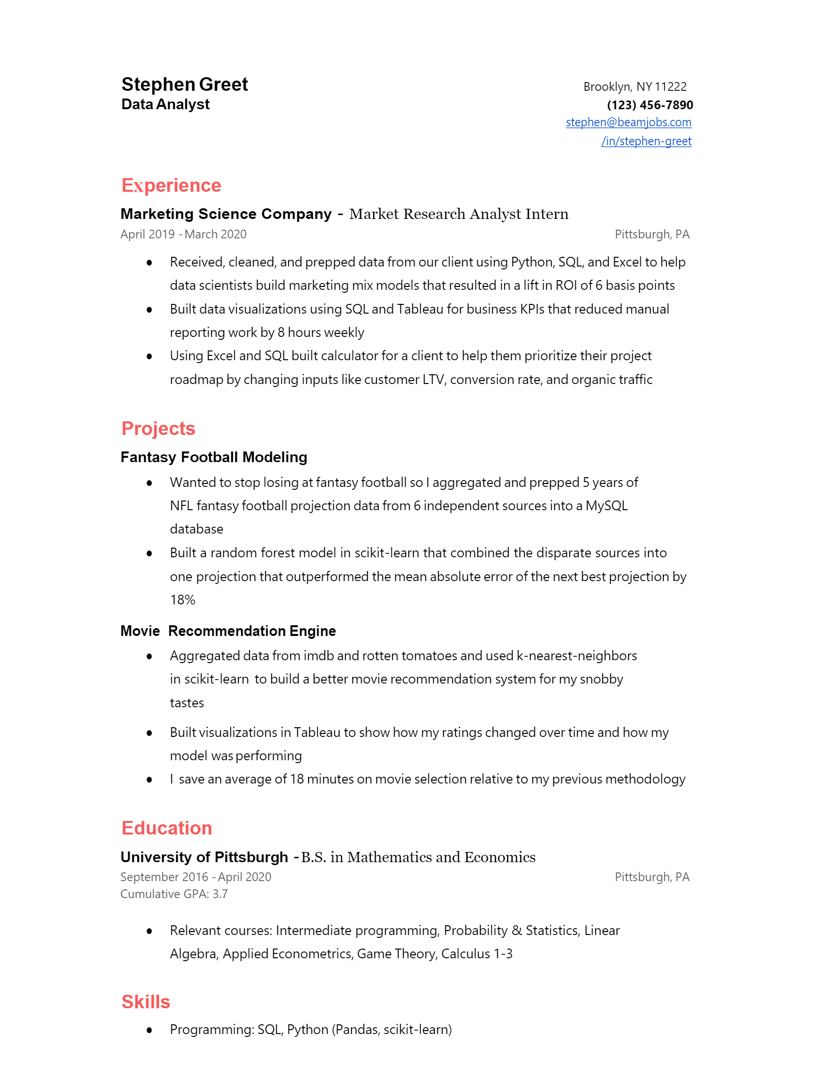 Download Free Entry Level Data Analyst Resume Docx Word Template On ResumeThatWorks