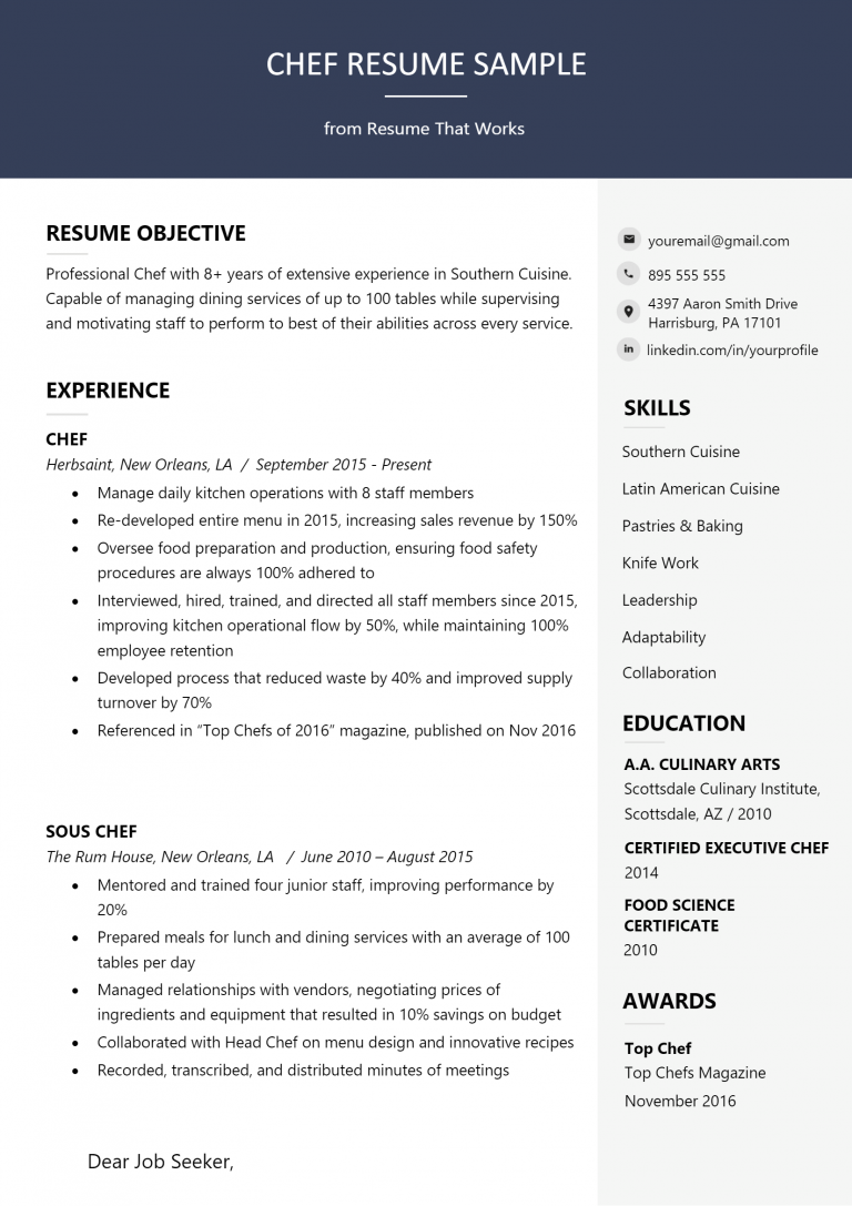 Download Free Chef .Docx (Word) Template on ResumeThatWorks.com