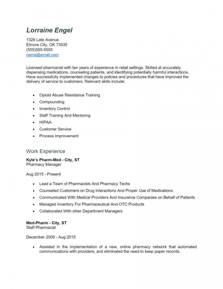 Download Free Pharmacist .Docx (Word) Template on ResumeThatWorks.com