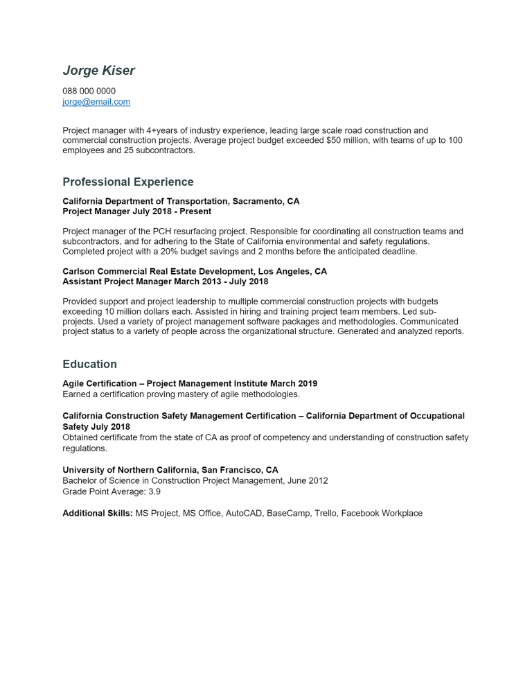 Download Free Project Manager Resume .Docx (Word) Template on ...