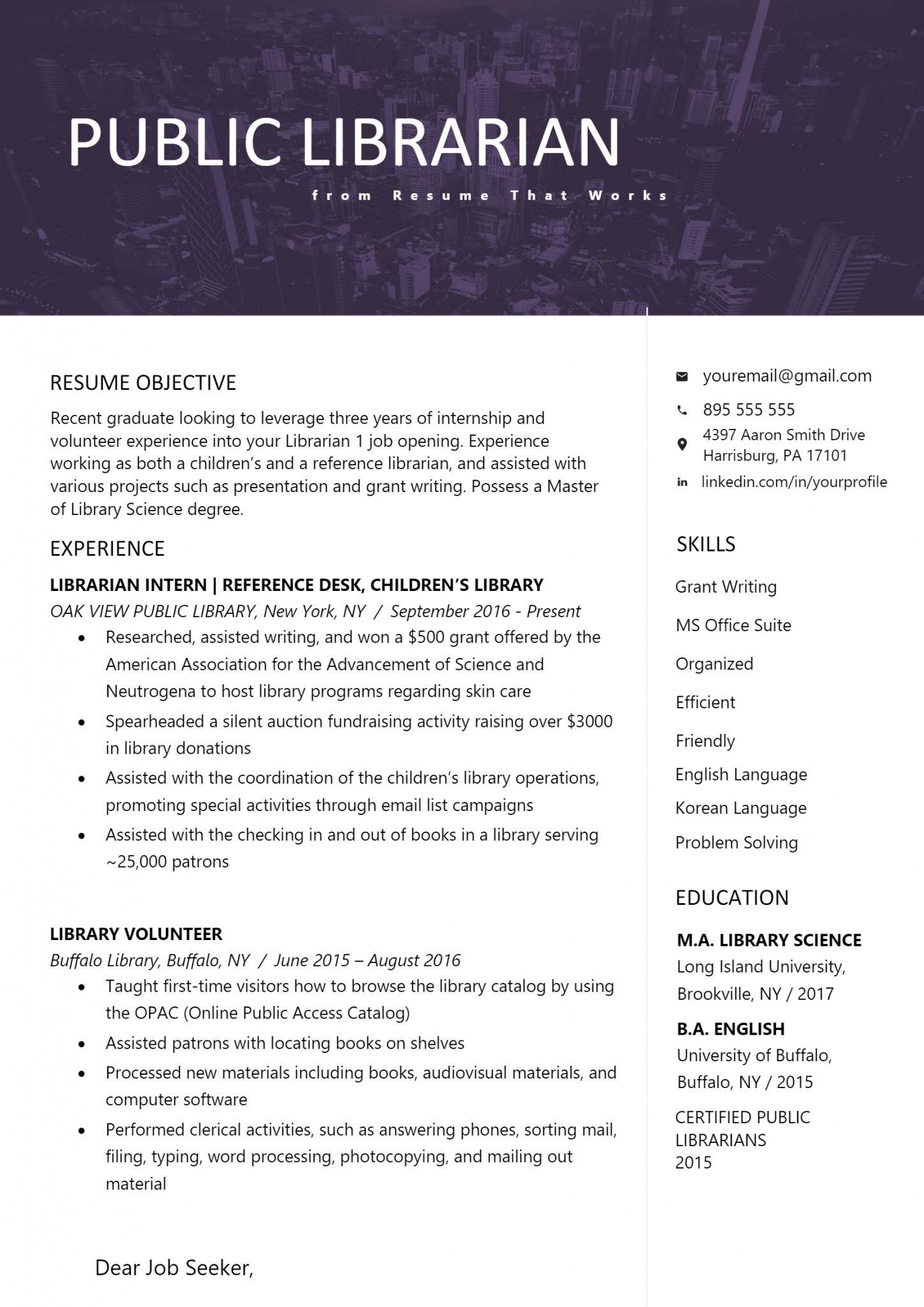 Download Free Librarian Resume .Docx (Word) Template on ResumeThatWorks.com Download Free Librarian Resume .Docx (Word) Template on ResumeThatWorks.com