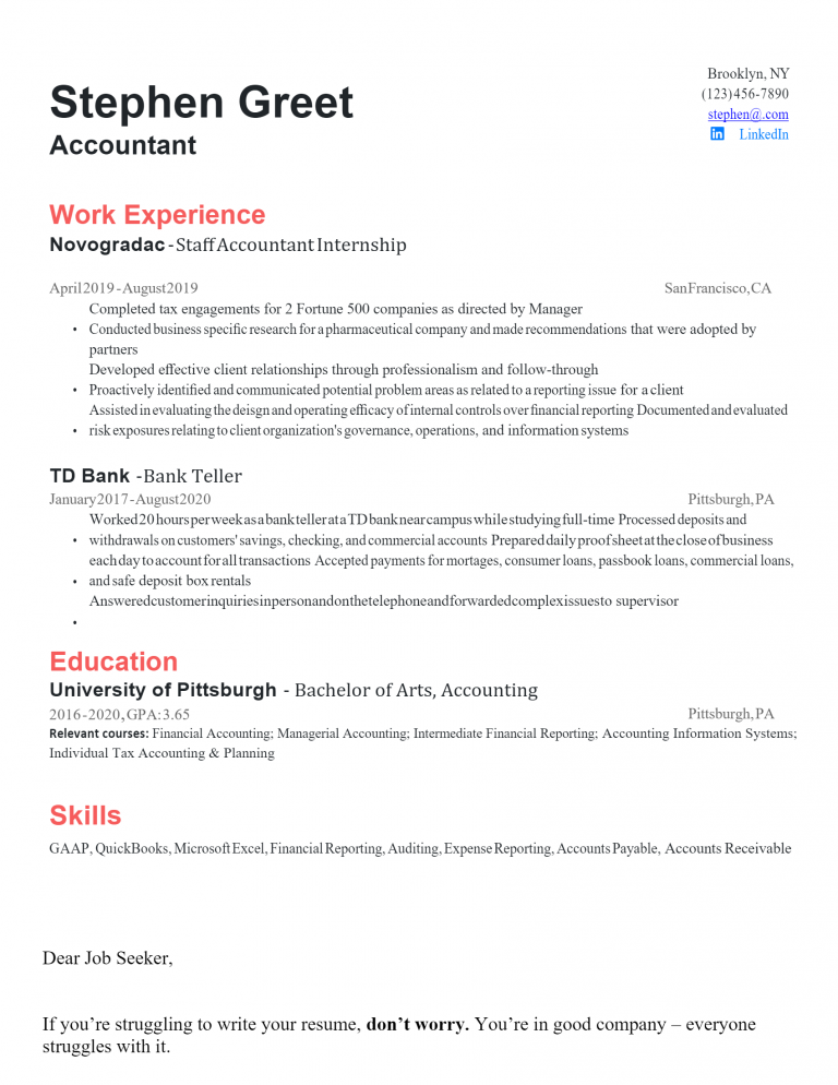 Download Free Entry-level Accountant Resume .docx (word) Template On
