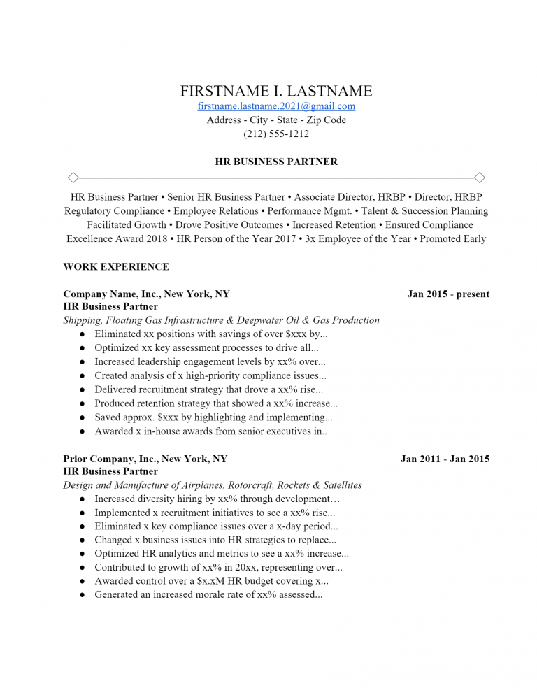 Download Free HR Partner Resume .Docx (Word) Template on ...