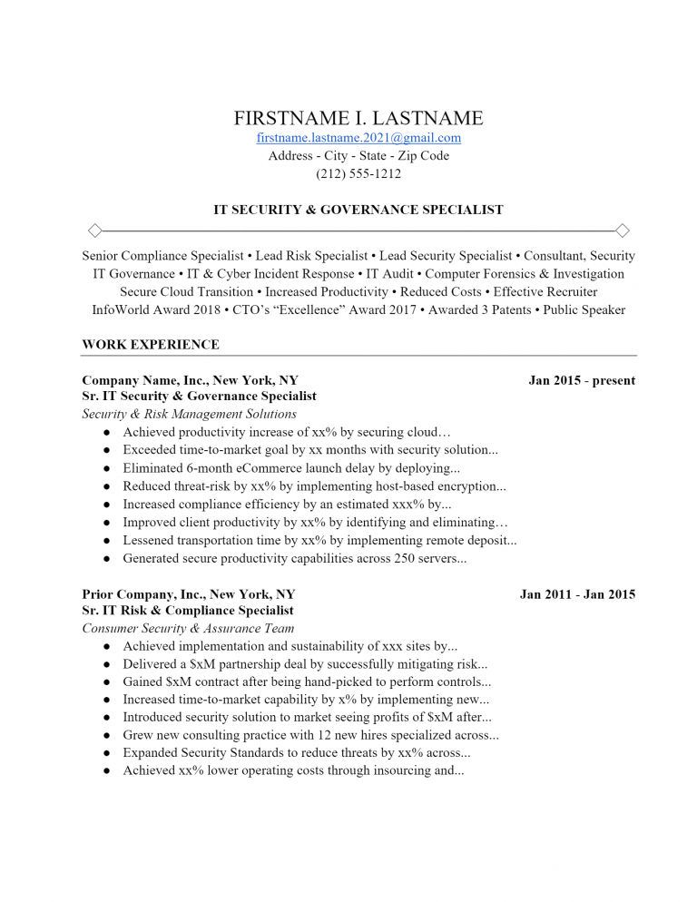 Download Free IT Security Resume .Docx (Word) Template on ...