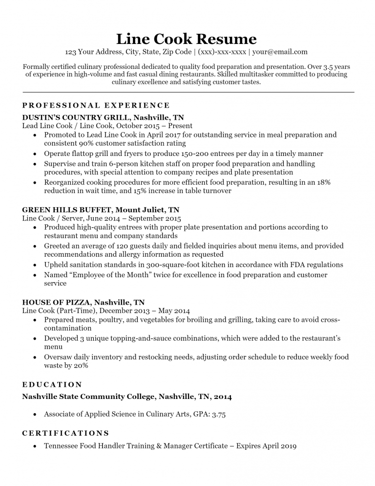 Download Free Line Cook Resume .Docx (Word) Template on ResumeThatWorks.com