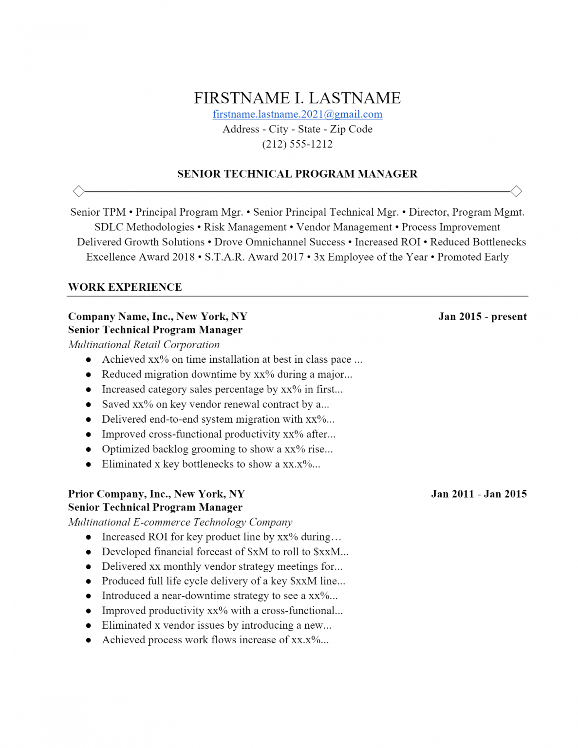 Download Free Program Manager Resume .Docx (Word) Template on ...