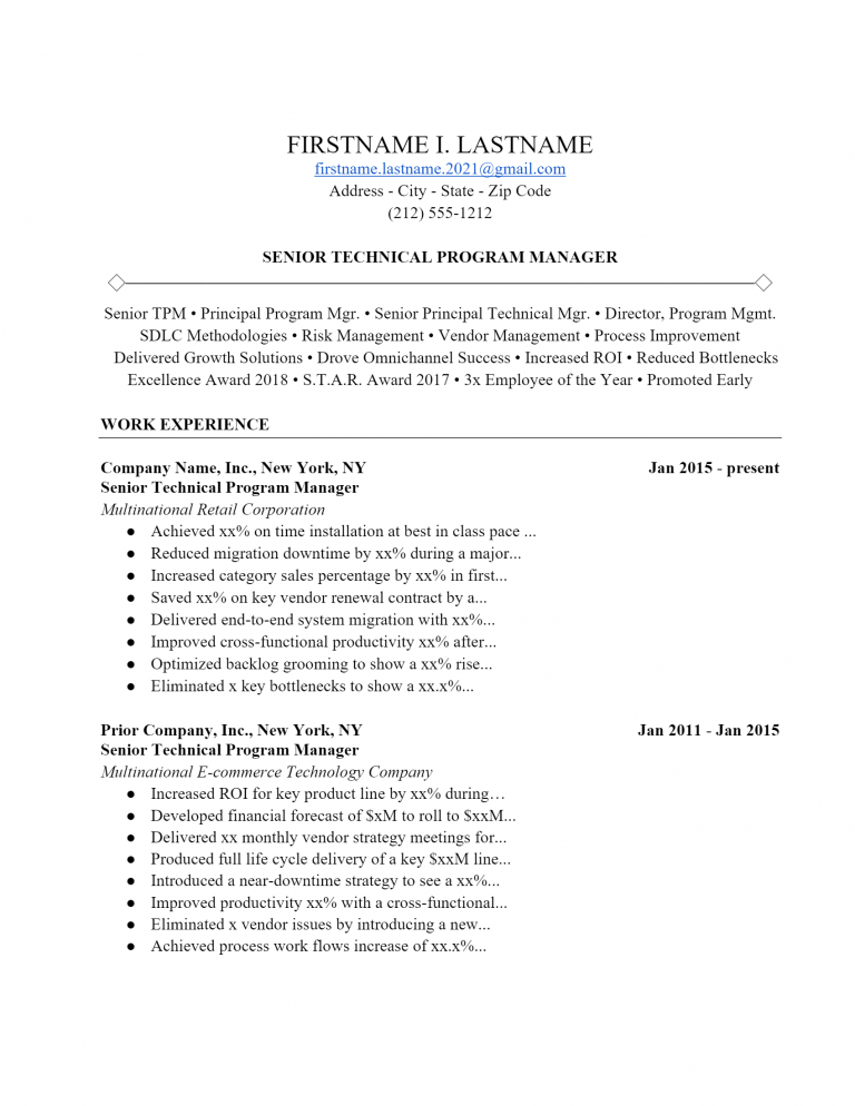 Download Free Program Manager Resume .Docx (Word) Template on ...