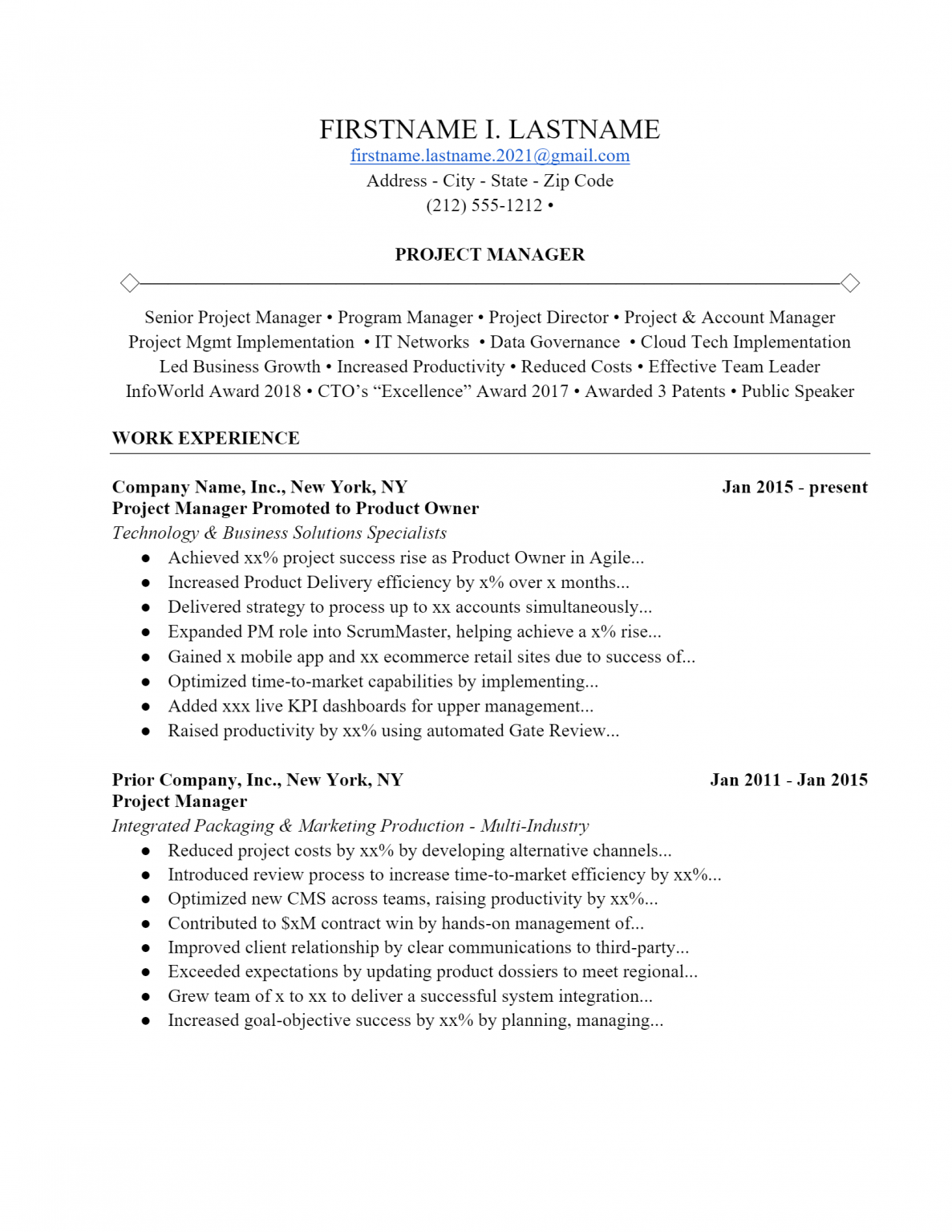 Download Free Business Project Manager Resume .Docx (Word) Template on ...