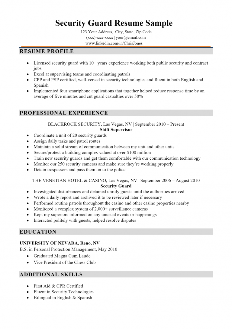 Download Free Security Guard Resume .Docx (Word) Template on ...