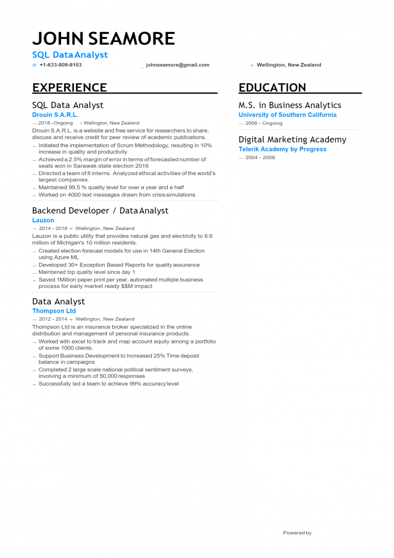 Download Free SQL Data Analyst .Docx (Word) Template on ResumeThatWorks.com