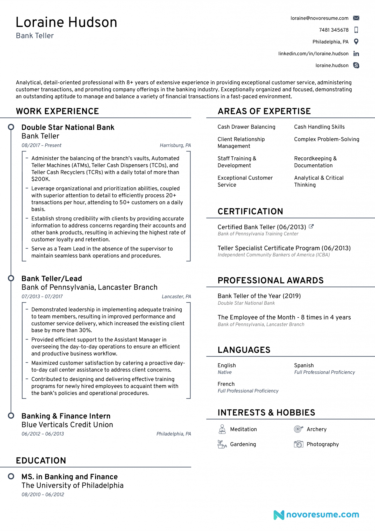 Download Free Bank Teller Resume .Docx (Word) Template on ...