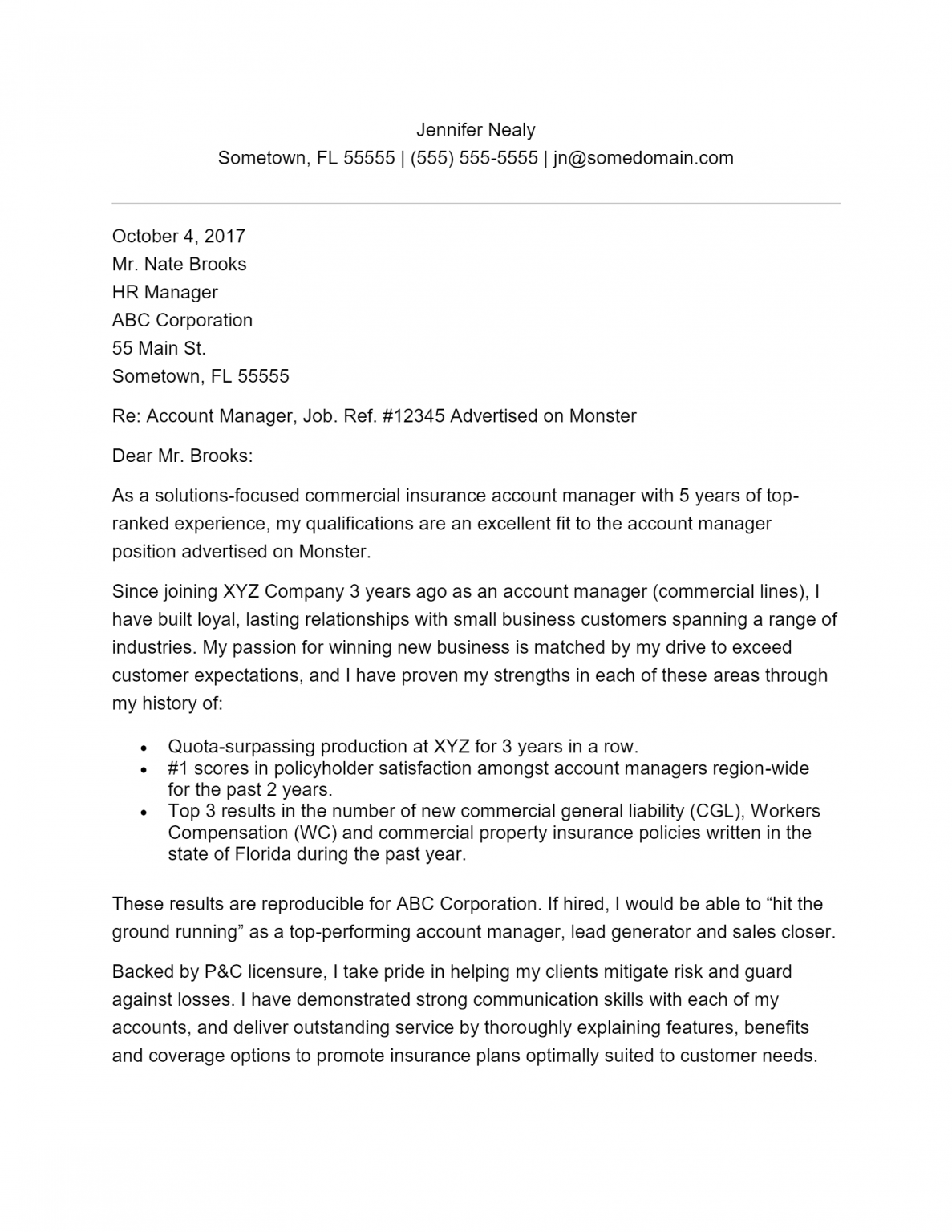 Free Account Manager Cover Letter Template & Example on ResumeThatWorks.com