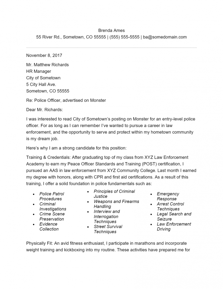 Free Police Officer Cover Letter Template & Example on ResumeThatWorks.com