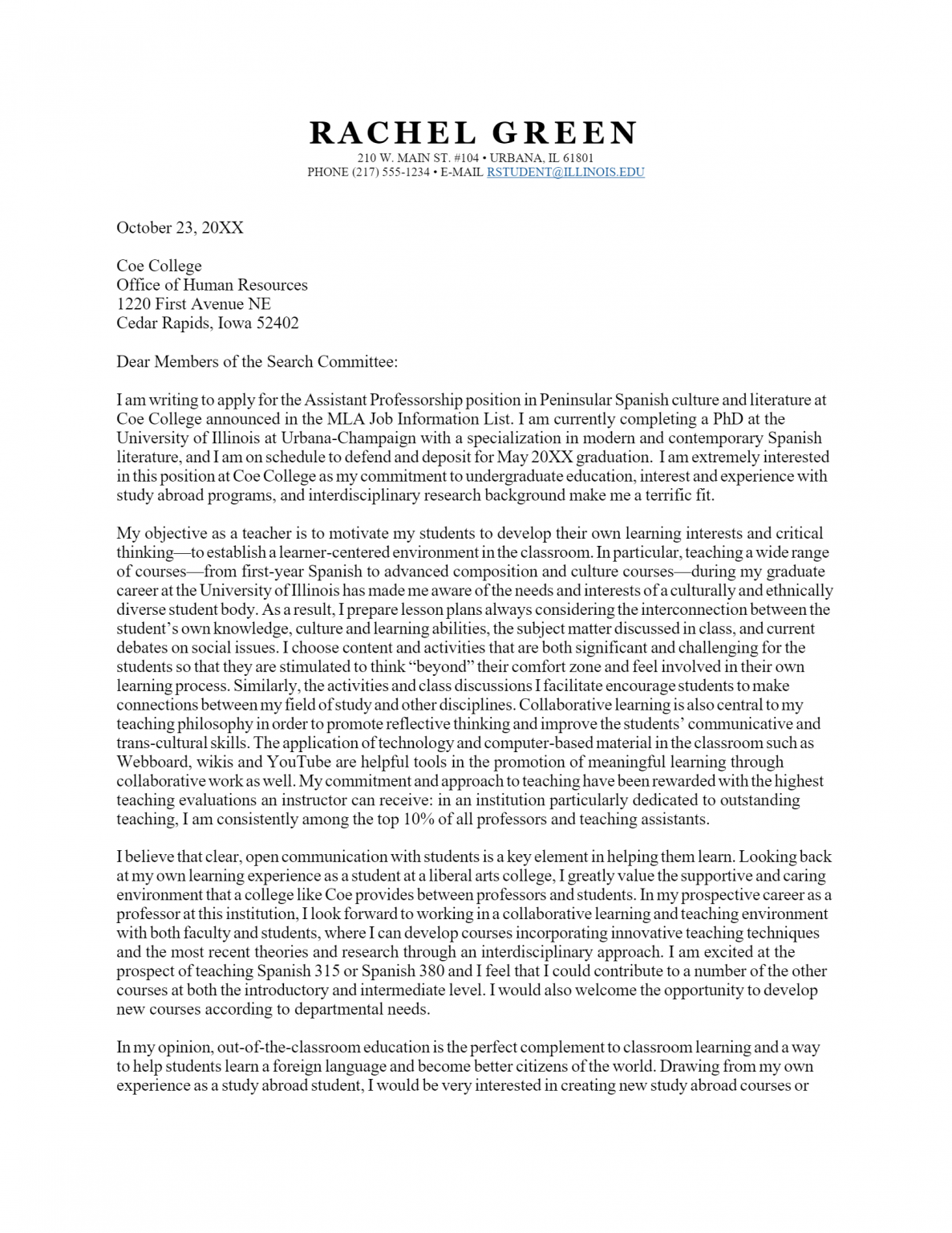 Free Assistant Professor Cover Letter Template & Example on ...