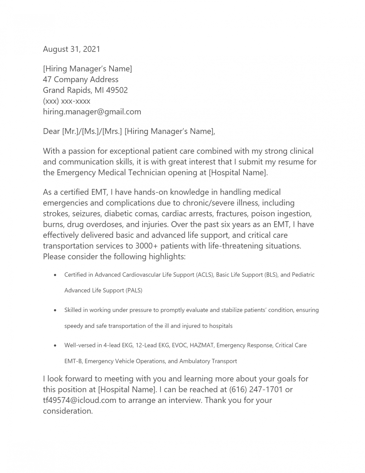 Free EMT Cover Letter Template & Example on ResumeThatWorks.com
