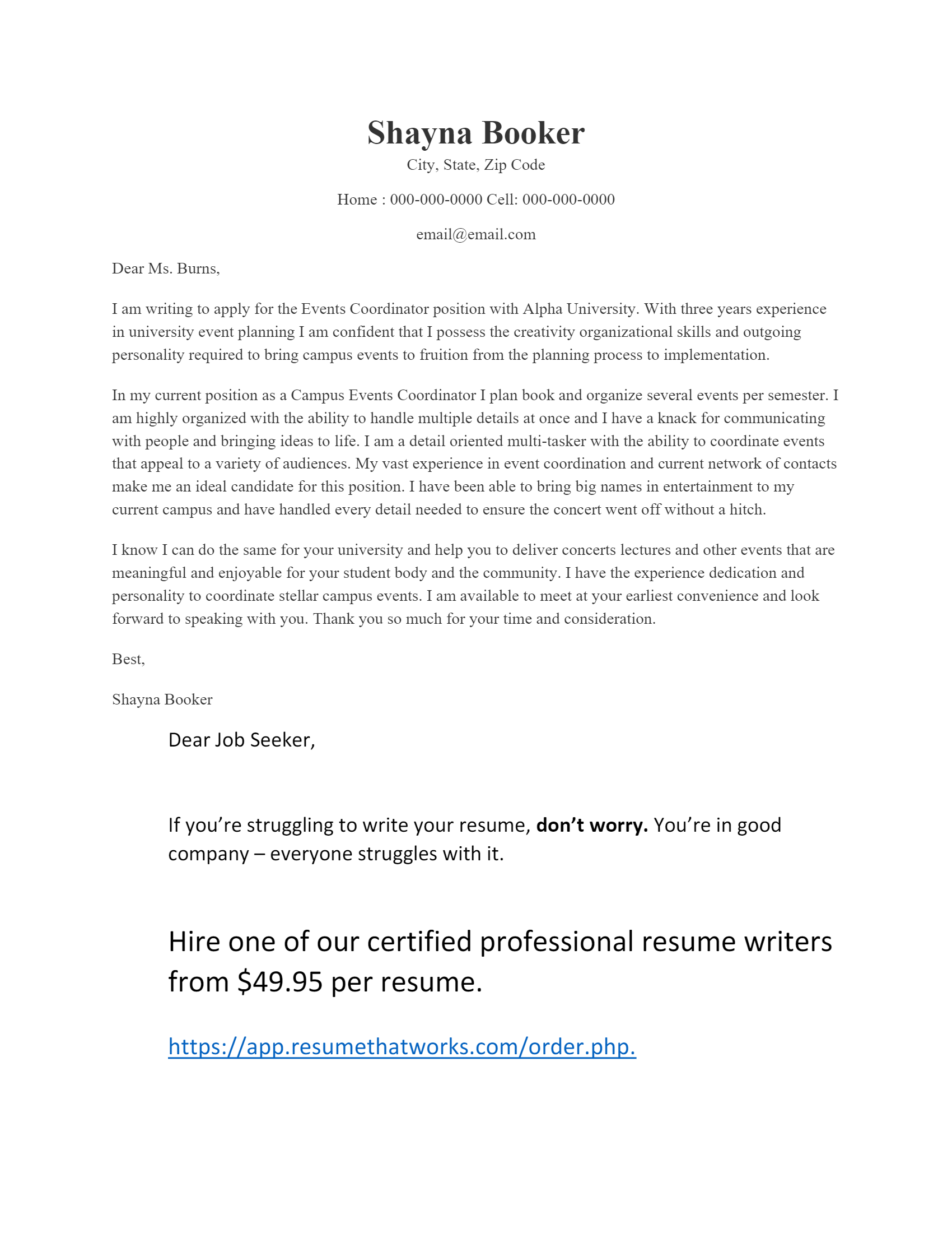 Free Event Coordinator Cover Letter Template Example On