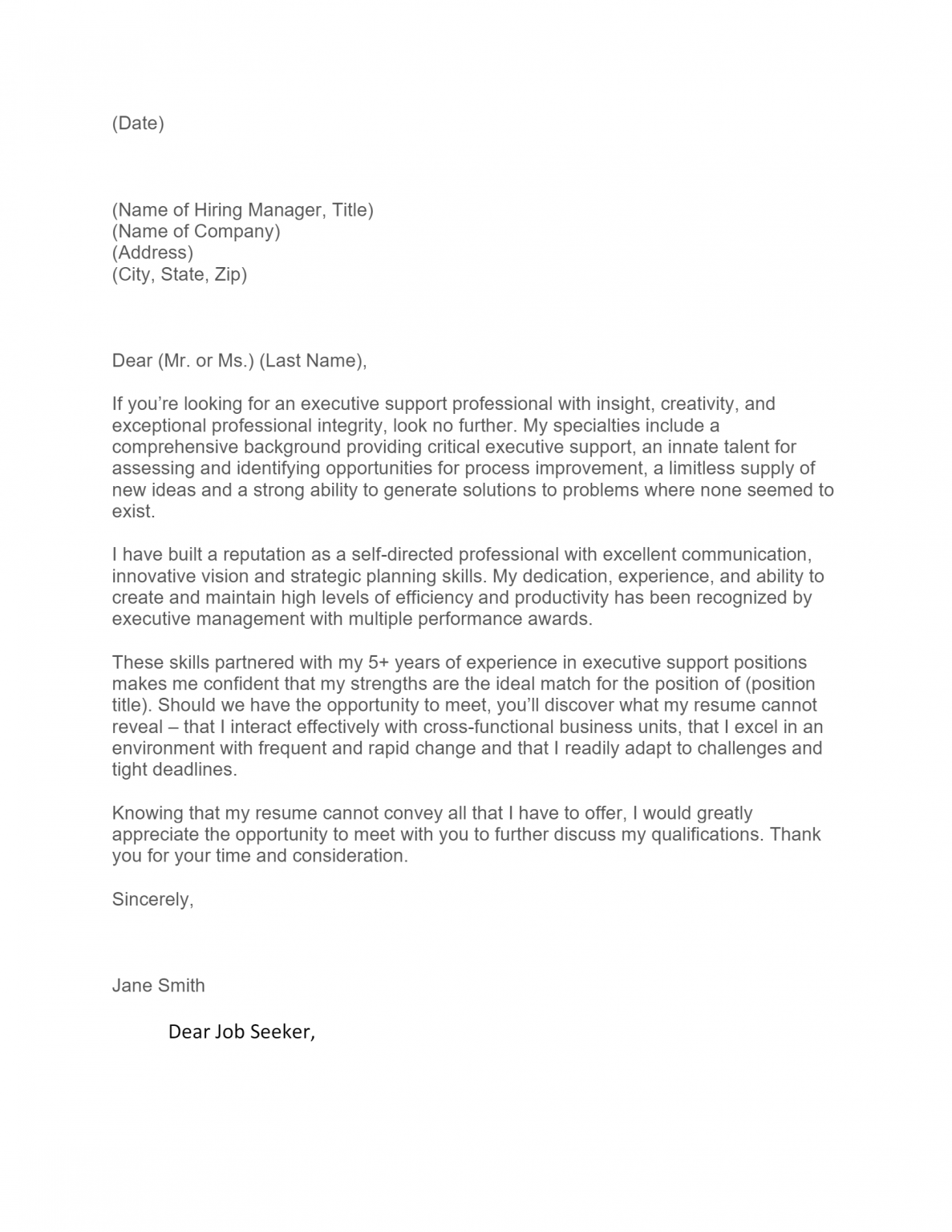Free Executive Assistant Cover Letter Template & Example on ...