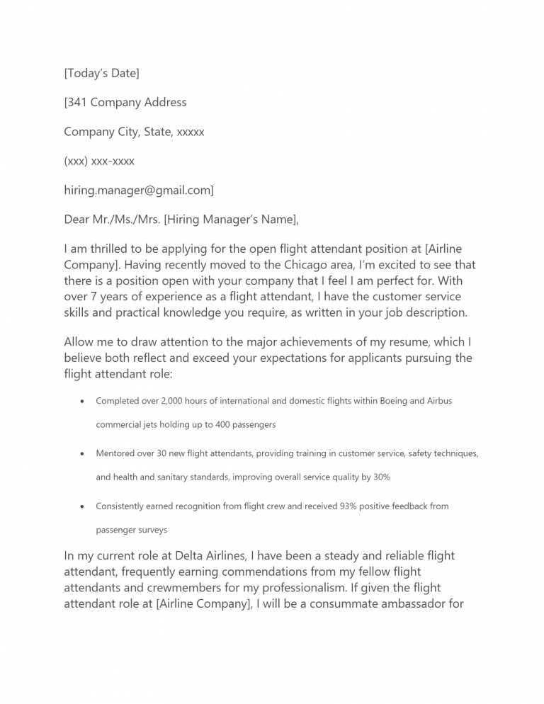 Free Flight Attendant Cover Letter Template & Example on ...