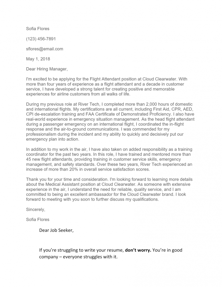 Free Flight Attendant Cover Letter Template & Example on ...