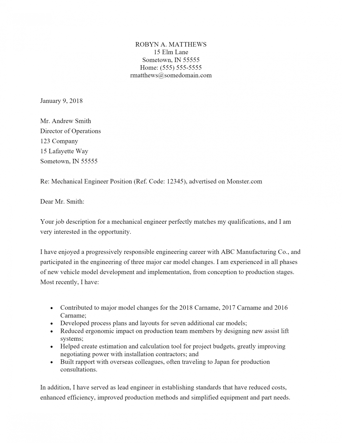 Free Mechanical Engineer Cover Letter Template & Example on ...