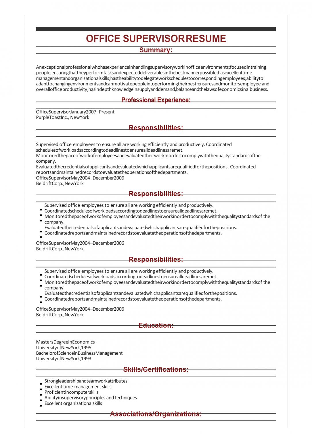 Download Free Supervisor .Docx (Word) Template on ResumeThatWorks.com