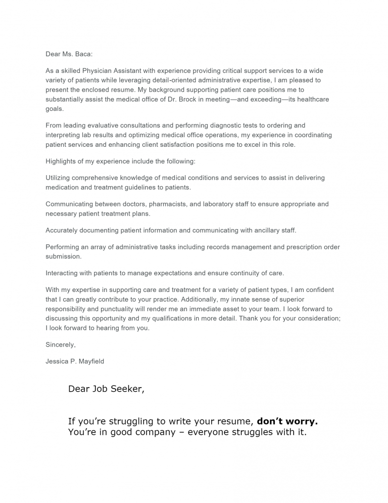Free Physician Assistant Cover Letter Template & Example on ...