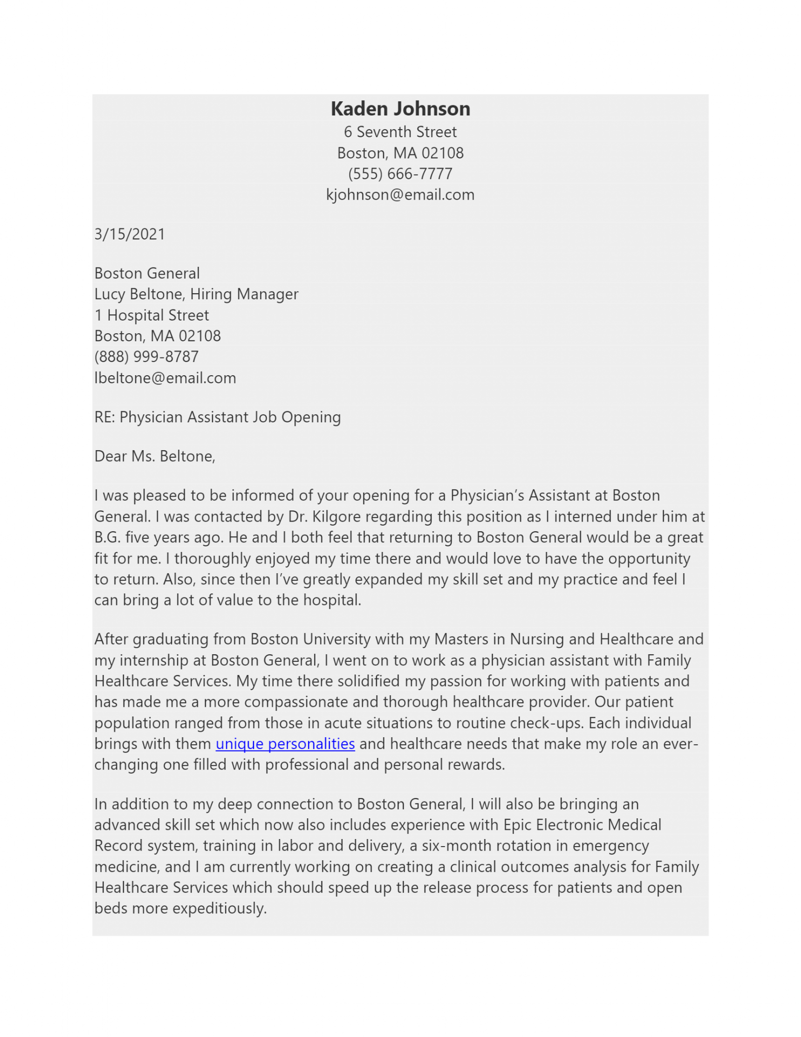 Free Physician Assistant Cover Letter Template & Example on ...
