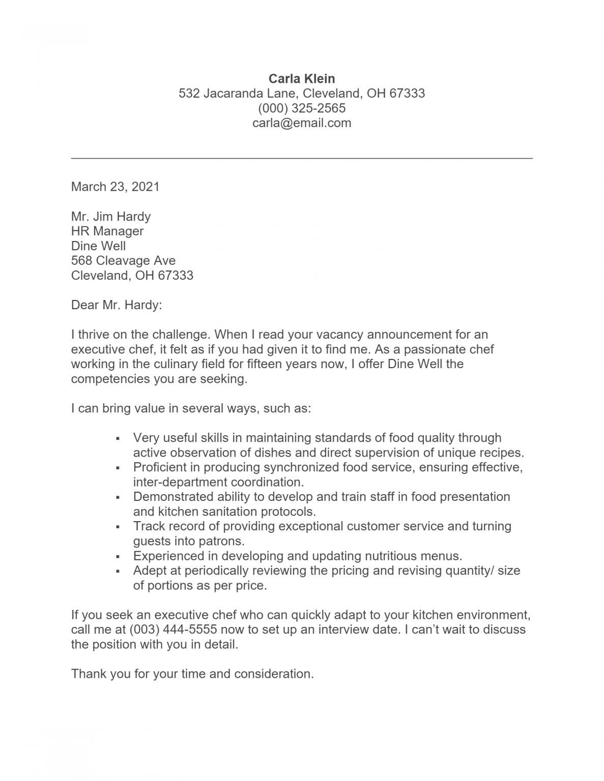 Free Chef Cover Letter Template & Example on ResumeThatWorks.com