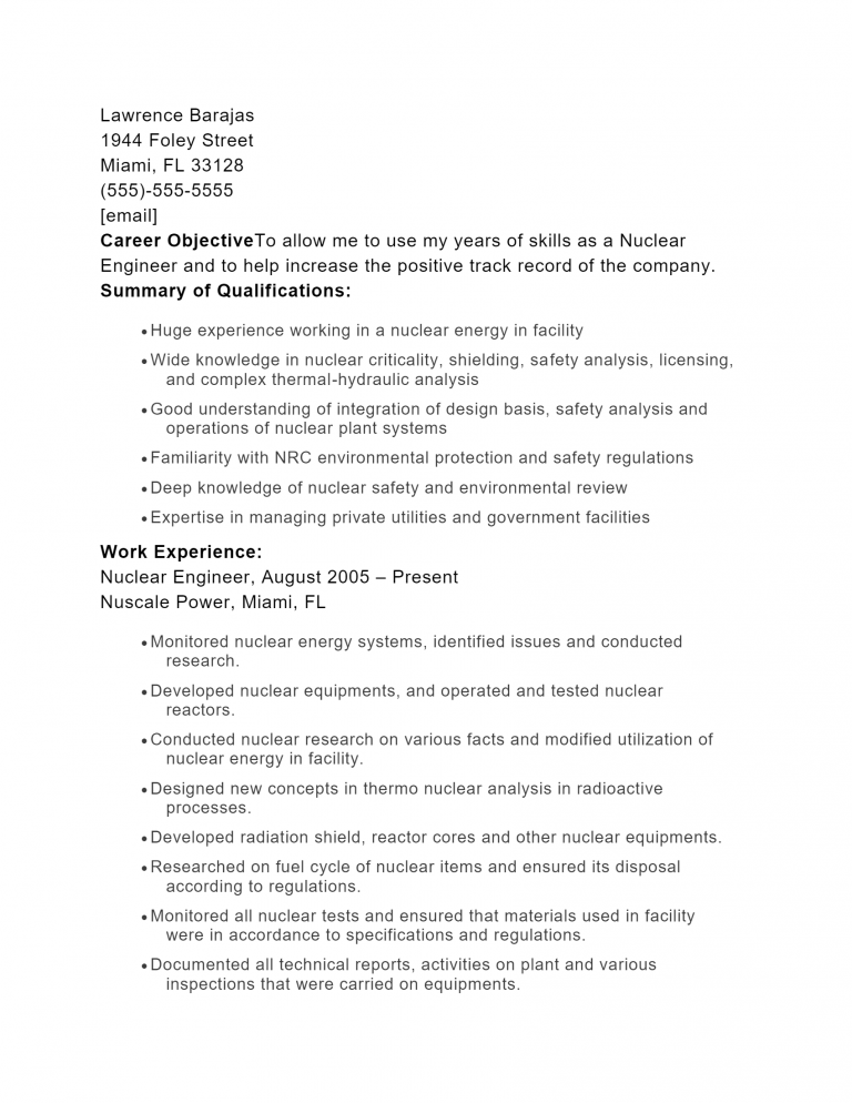 Download Free Nuclear Engineer .Docx(Word) Template on ResumeThatWorks.com