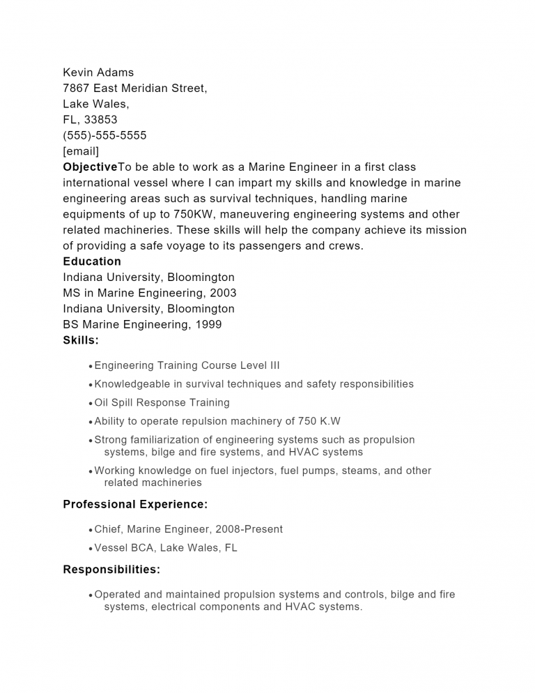 Download Free Marine Engineer .Docx(Word) Template on ResumeThatWorks.com