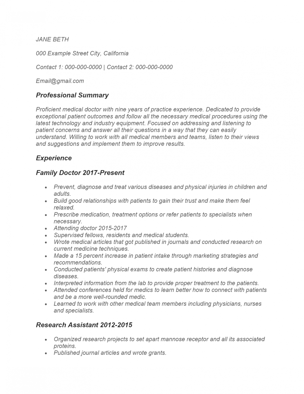 Download Free Doctor .Docx(Word) Template on ResumeThatWorks.com